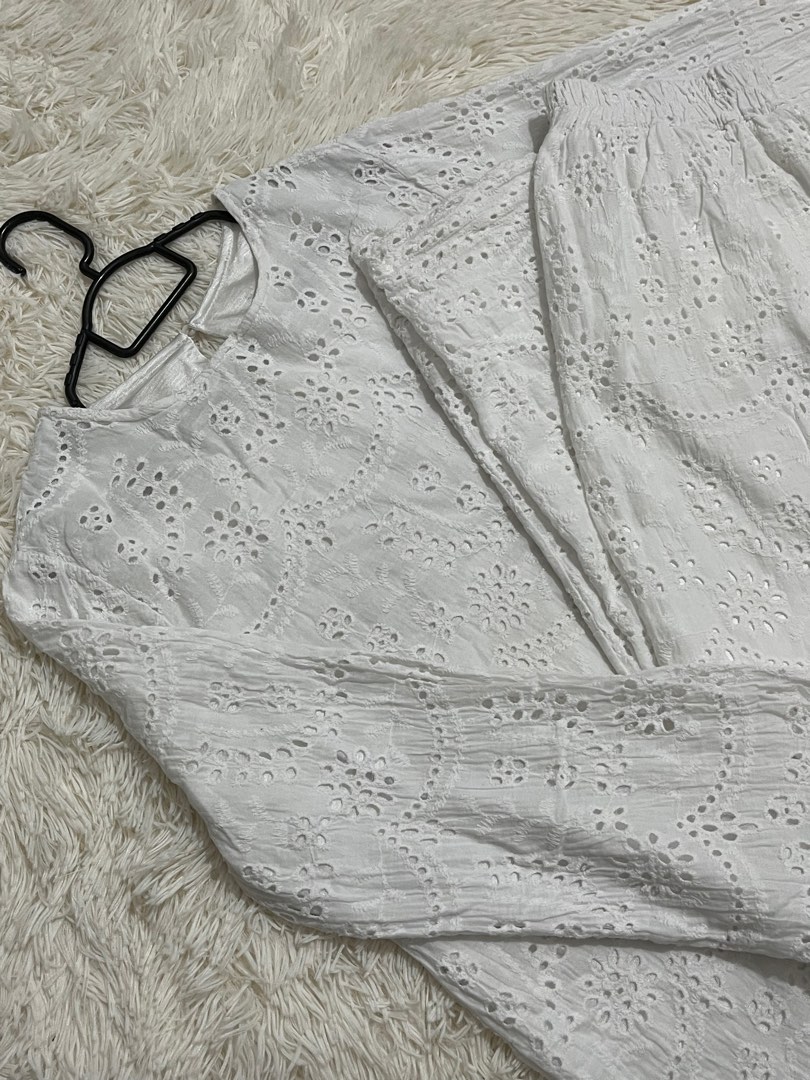 Embroidery Mini Kurung Set Baju Raya, Women's Fashion, Muslimah Fashion ...