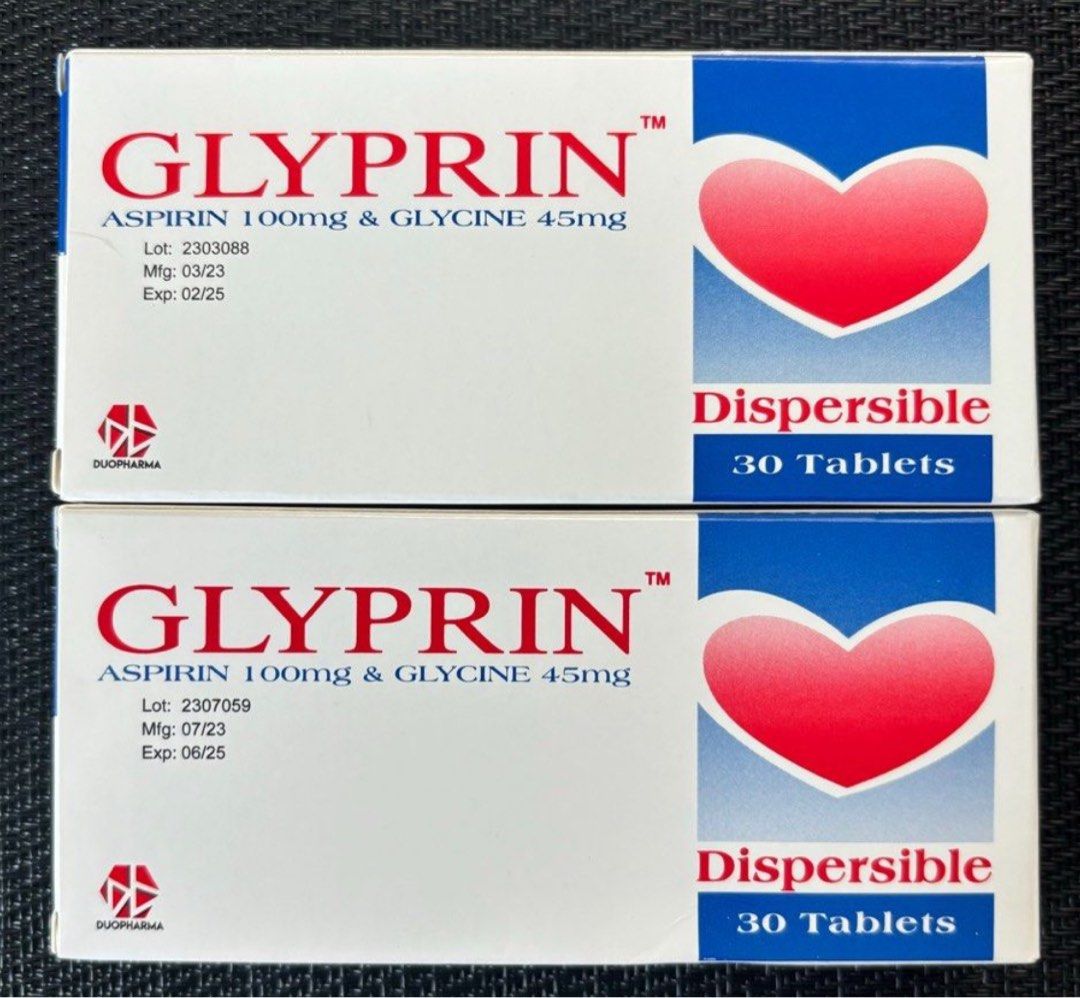 Glyprin Aspirin 100mg & Glycine 45mg x 2 boxes (60 tablets), Health ...