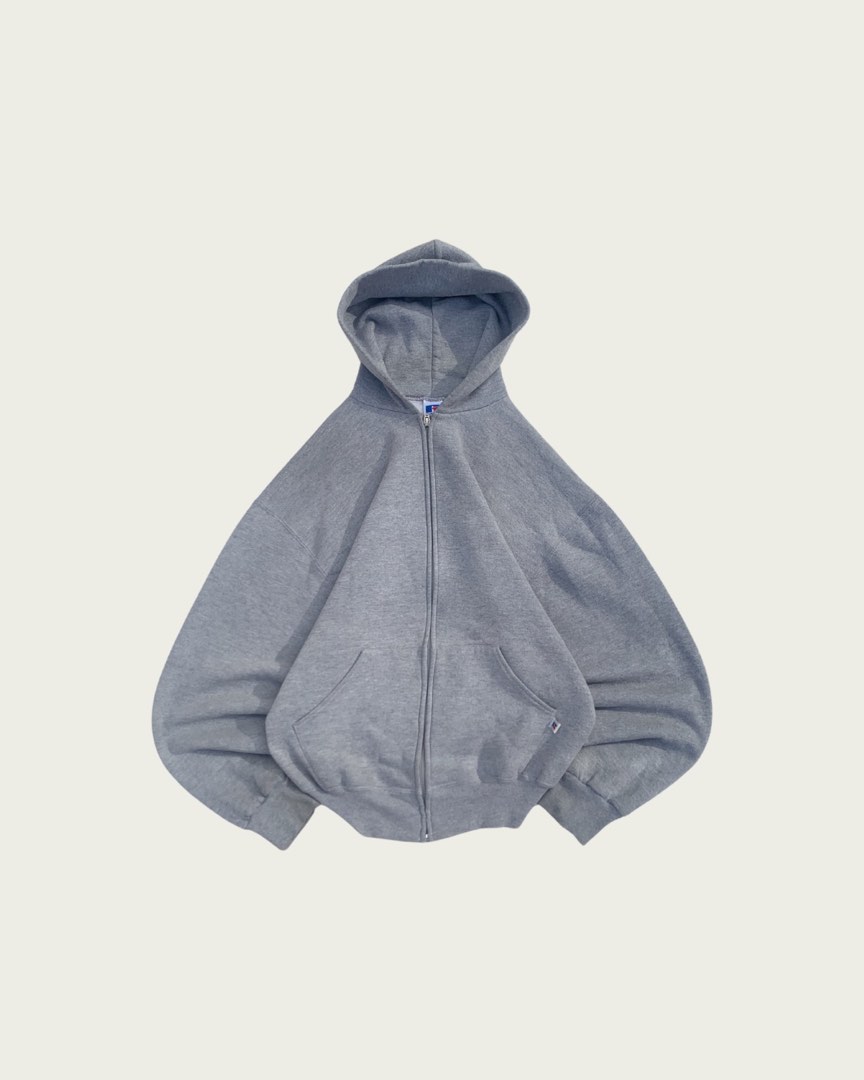 Heather Gray Russell Athletic Boxy Zip Hoodie, Men's Fashion, Coats ...