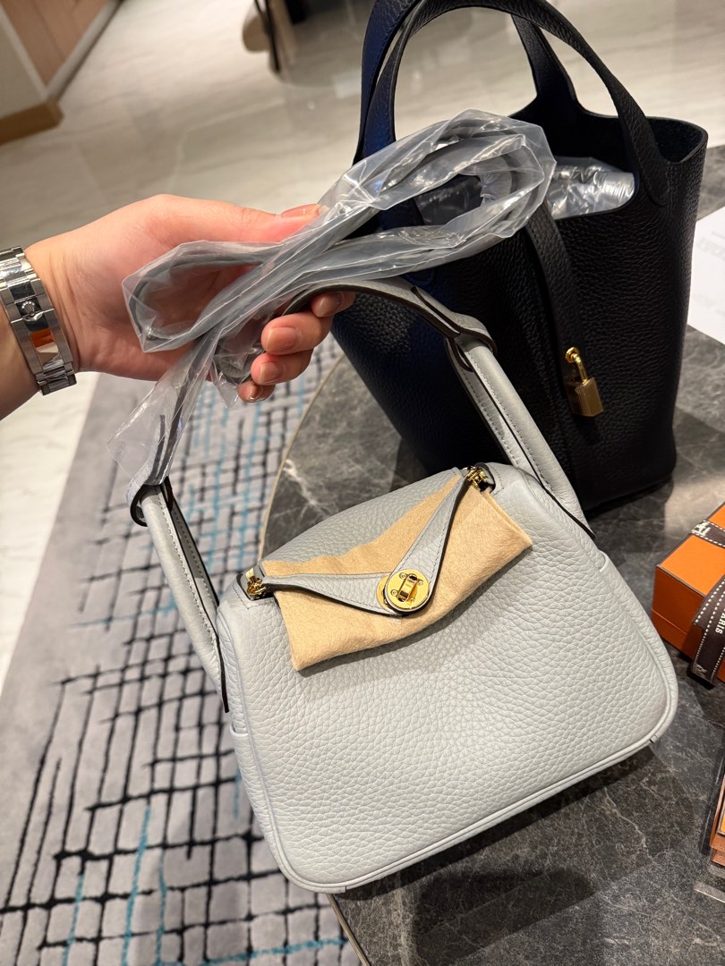 Hermes Mini Lindy Blue Glacier, Women's Fashion, Bags & Wallets, Cross ...