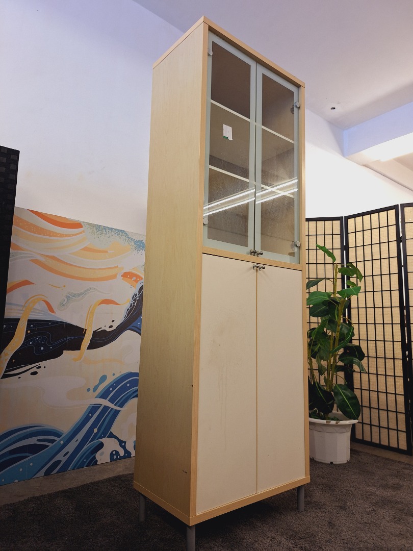 IKEA MAGIKER Display cabinet with glass doors, brown venner, Furniture ...