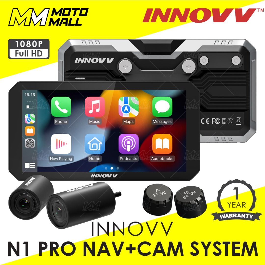 Innovv N1 Pro: AIO Wireless Waterproof Dashcam & Apple Carplay/Android Auto for Motorcycles ...