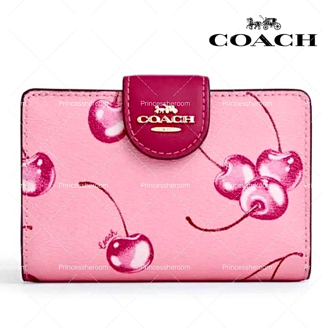 New Coach Original CR938 Pink Medium Corner Zip Wallet with Cherry ...