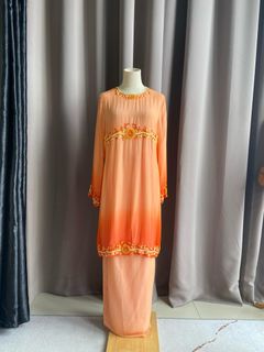 Baju Raya 2024 Orange Baju Kurung Moden Kain Duyung with Polyester ...