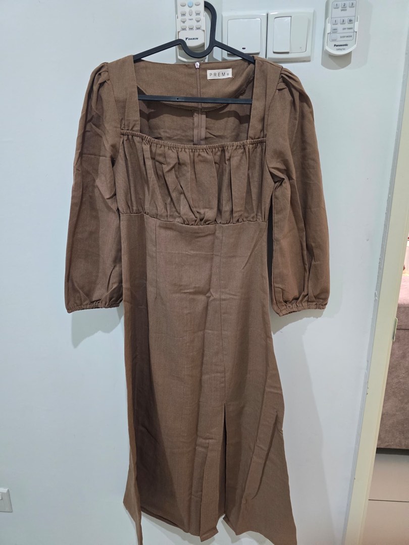 Prem Brown linen midi dress, Women's Fashion, Dresses & Sets, Dresses ...
