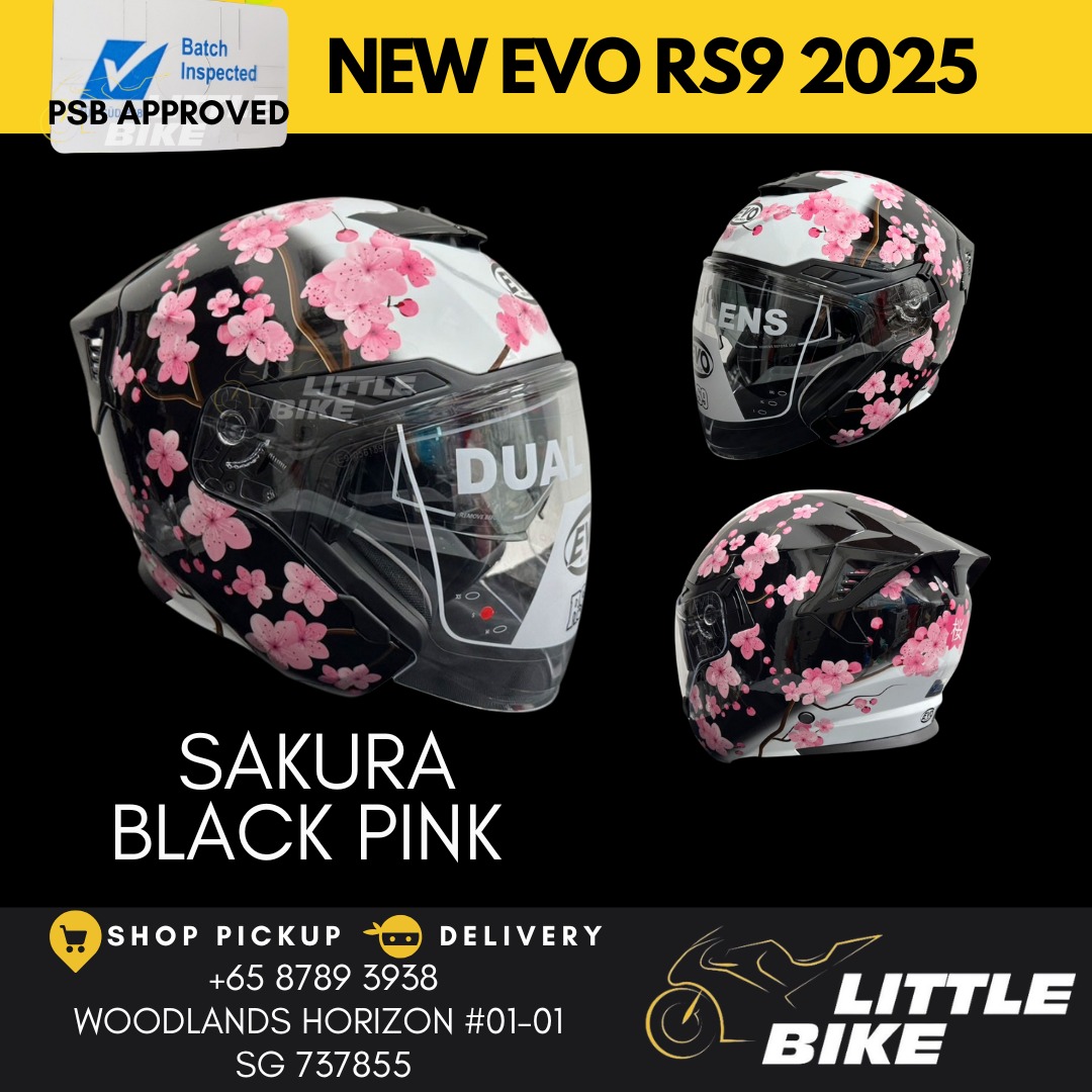 PSB APPROVED! EVO RS9 Sakura Black Pink open face motorcycle helmet ...