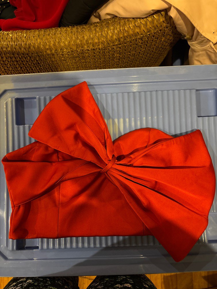 River island satin red bow top (great with jeans), Women's Fashion ...