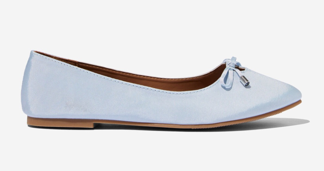 Satin Light Blue Ballet Flats with Bow, Women's Fashion, Footwear ...