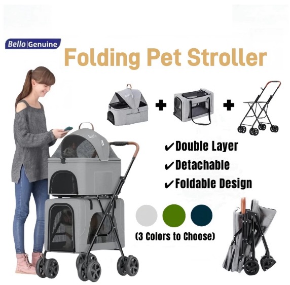 BELLO Double Pet Stroller – Foldable, Detachable & Travel-Friendly ...