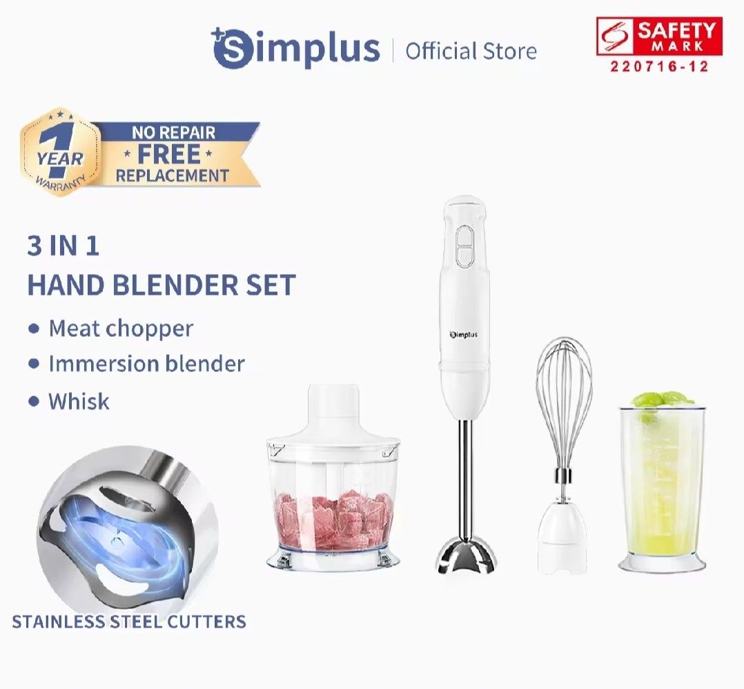 Simplus Blender Set 3 In 1 Multifunction Hand Blender Whisk Chopper ...