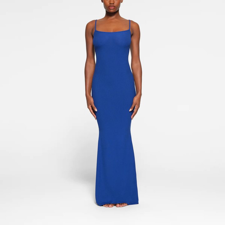 SKIMS SKIMS Soft Lounge Rib Long Stretch-modal Slip Dress - Cobalt Blue ...
