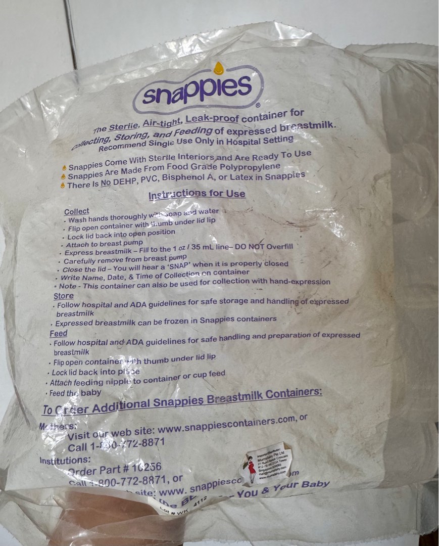 Snappies sterile, airtight, leak proof containers for breastmilk ...