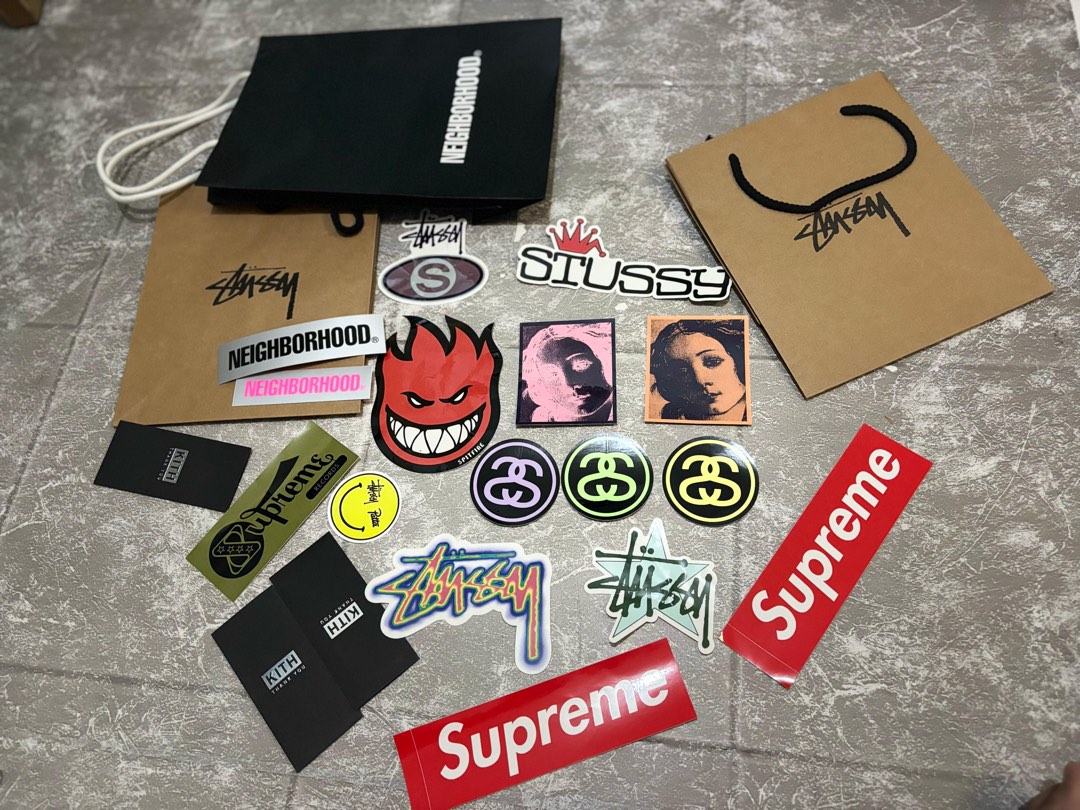 Sticker and paperbag kith patta spitfire pleasures awake brain dead ...