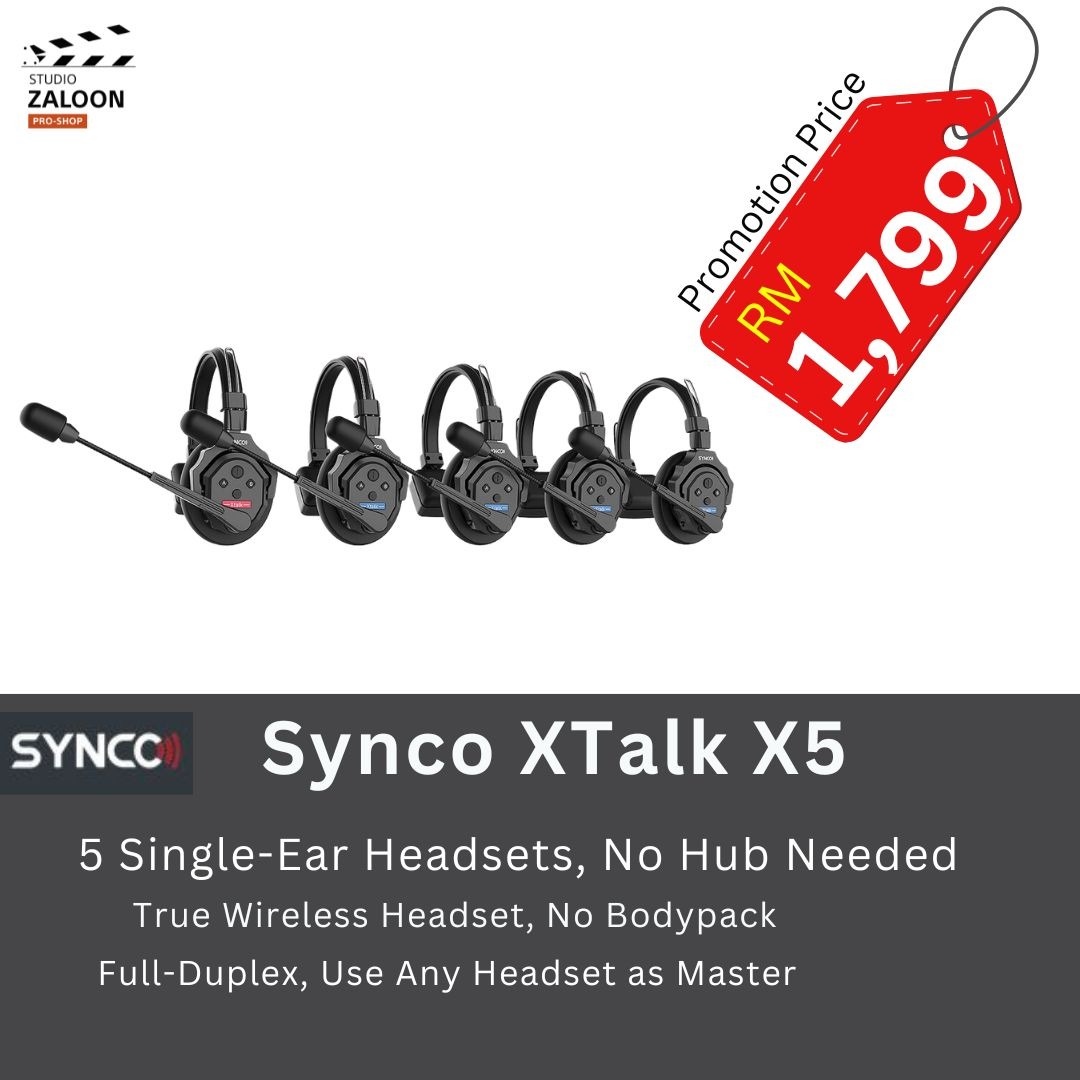 Synco X-Talk X5 Wireless Intercom System with 5 Single-Ear Headsets (2.4 GHz) (Xtalk X5), Audio ...