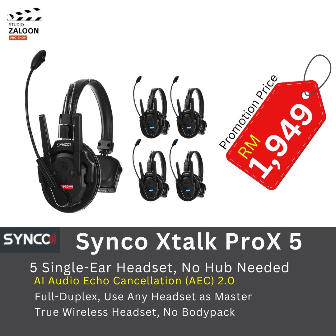 Synco Xtalk XPro5 Wireless Intercom System with 5 Single-Ear Headsets ...