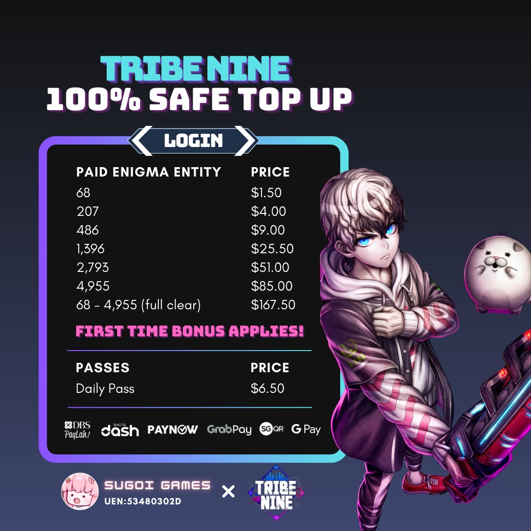 TRIBE NINE Top Up Service | 100% SAFE Ban-Free | Daily Pass Enigma Entity | Nintendo / Google ...