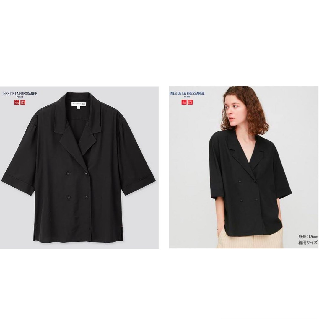 Uniqlo Ines de la Fressange double breasted shirt, Women's Fashion, Tops, Blouses on Carousell