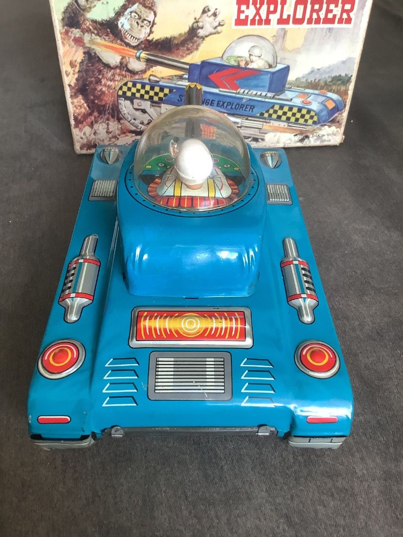 vintage DSK STRANGE EXPLORER battery operated acrobatic tank Japan tin ...