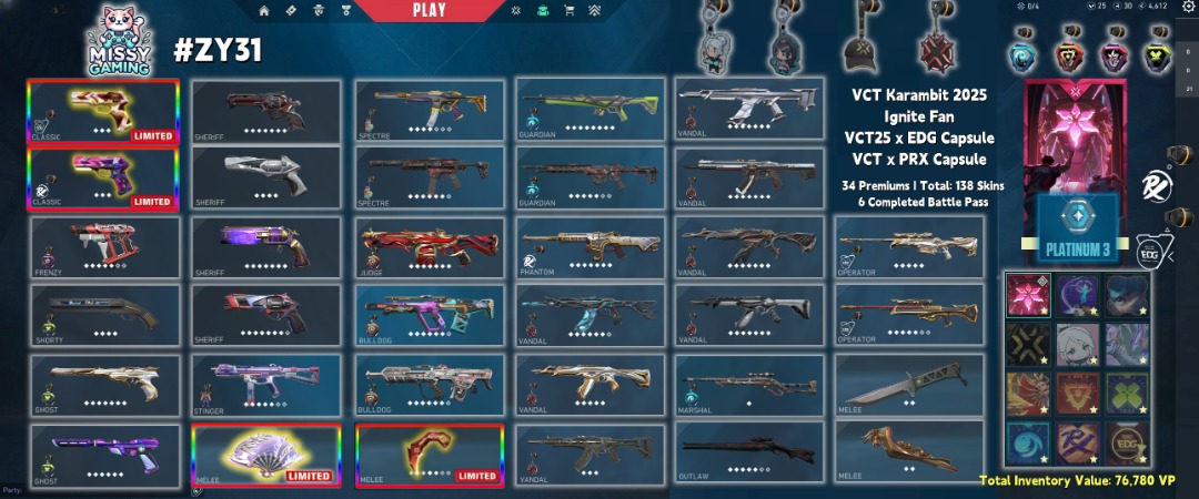 WTS 34 Premium Skins - VCT Karambit | Ignite Fan | VCT25 x EDG Capsule | VCT x PRX Capsule ...