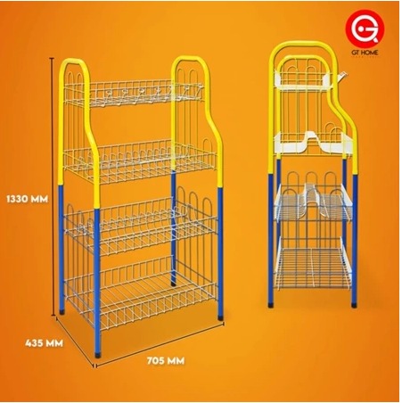 4-Tier Rak Dapur/Epoxy Steel Dish Plate Rack/Rak Pinggan Mangkuk/Dapur ...