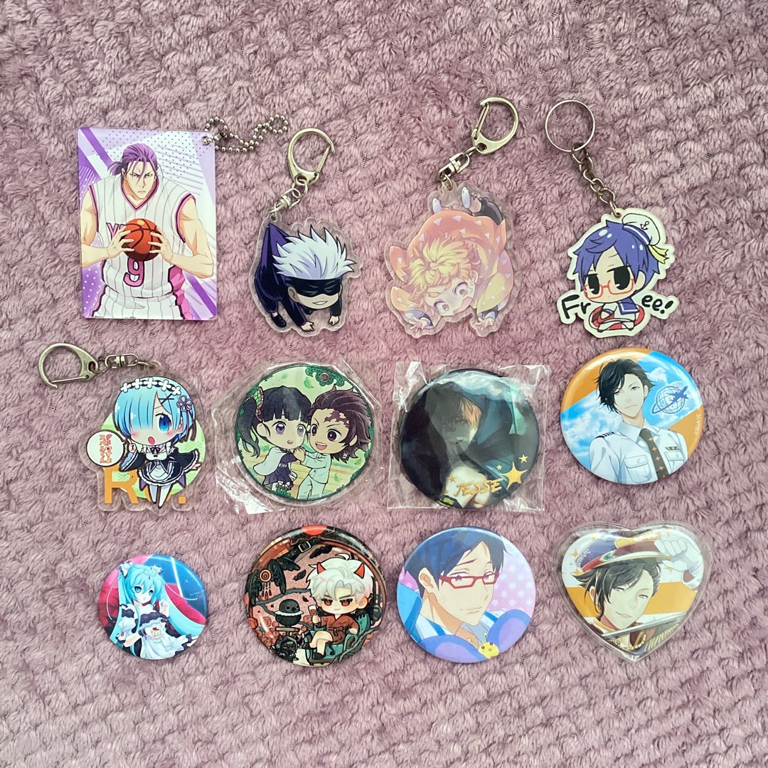 anime badges & keychains(kuroko no basuke atsushi, Gojo, Zenitsu, Rei ...