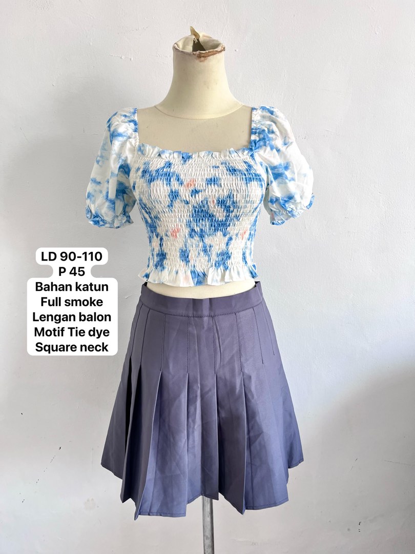 ATASAN BLOUSE LENGAN BALON Y2K FULL SMOKE PINTERES MODEL WARNA TIE DYE BKK, Fesyen Wanita ...