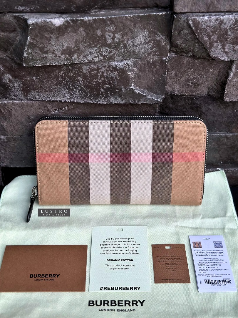 Burberry Super Exploded Check Large Zip Around Wallet Taupe Brown ...
