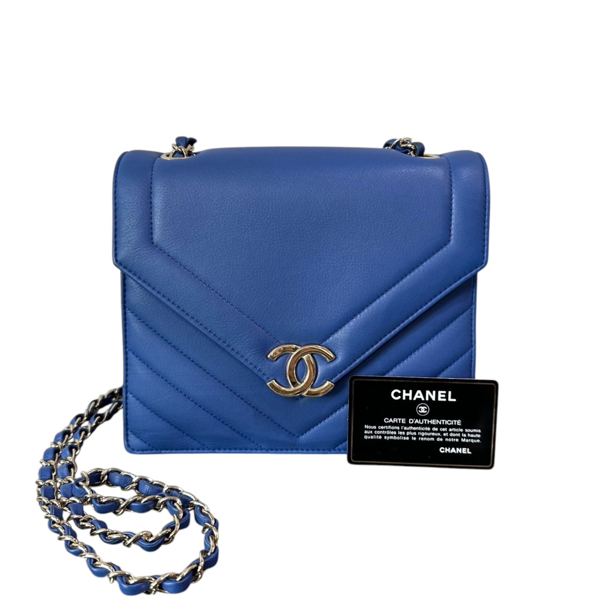 Chanel Chevron Envelope Flap Bag in Blue GHW, Luxury, Bags & Wallets on ...