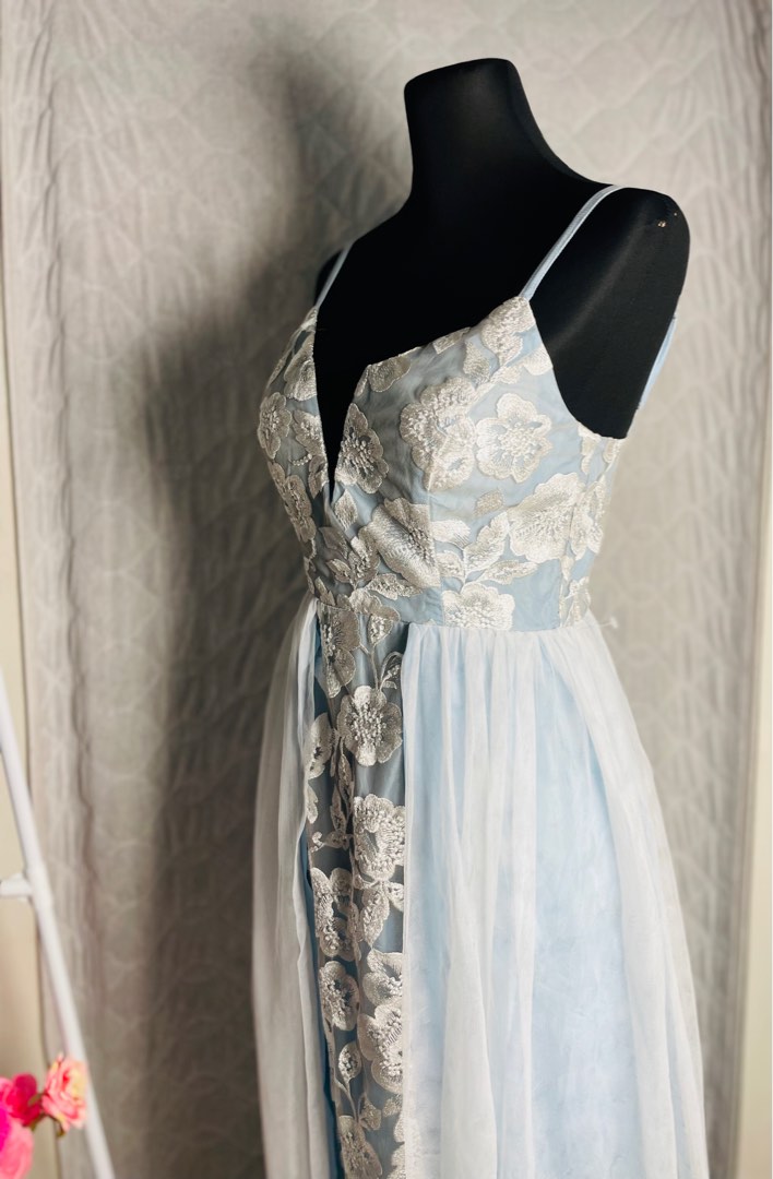 Classy V-neck Powder Dress/ Gown, Women's Fashion, Dresses & Sets ...