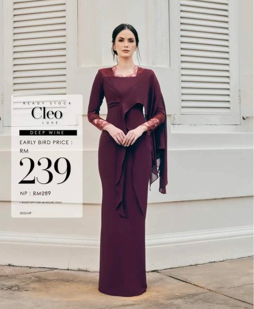 Cleo Luxe - Deep Wine Qiszar, Women's Fashion, Muslimah Fashion, Baju ...