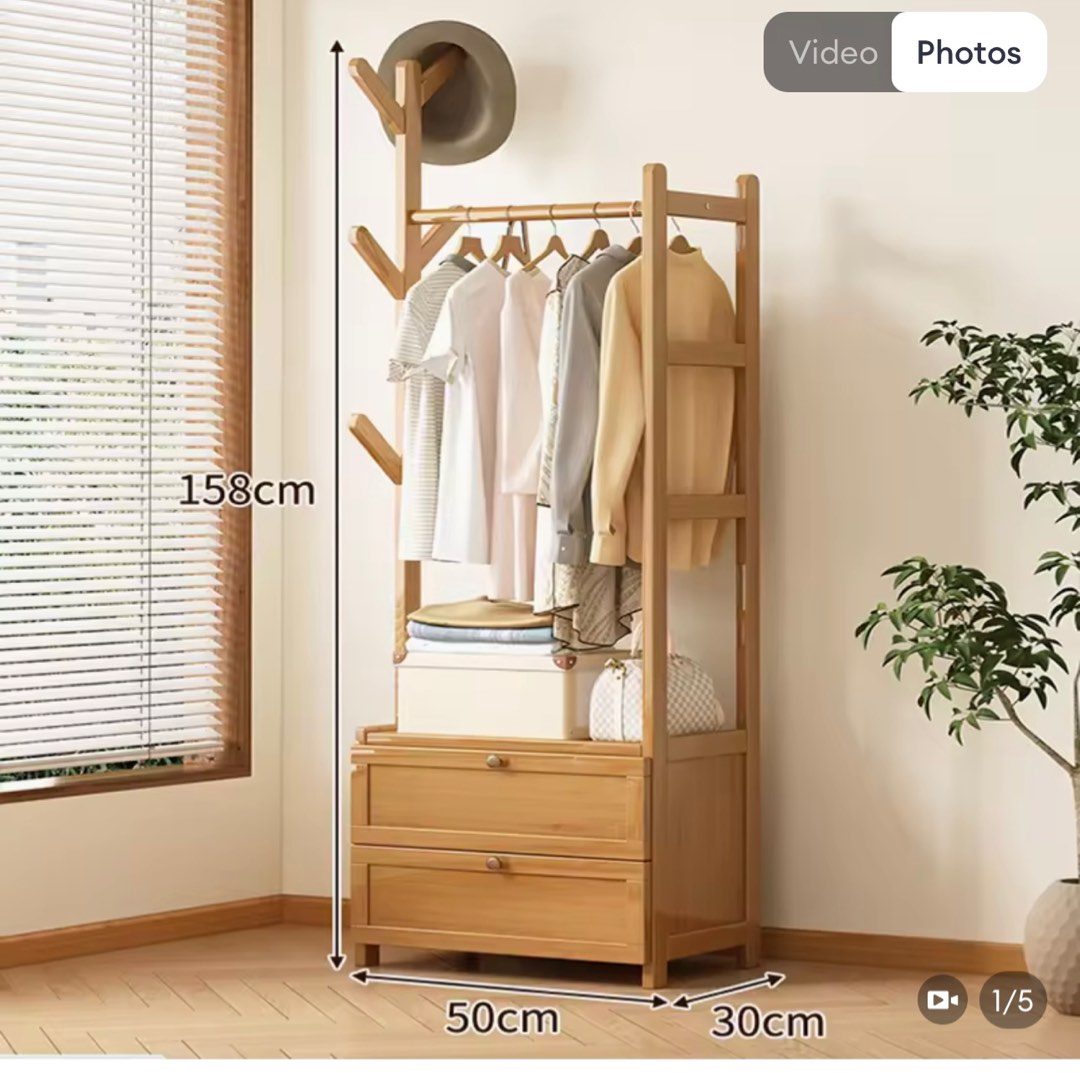 Clothes Rack Wood Wardrobe Organisers Coat Rack Simple Wardrobe Floor ...