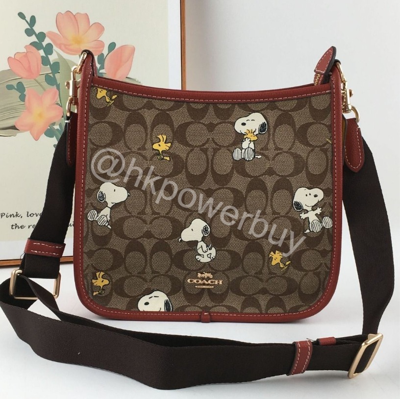 Coach X Peanuts Dempsey File Bag In Signature Canvas With Snoopy And ...