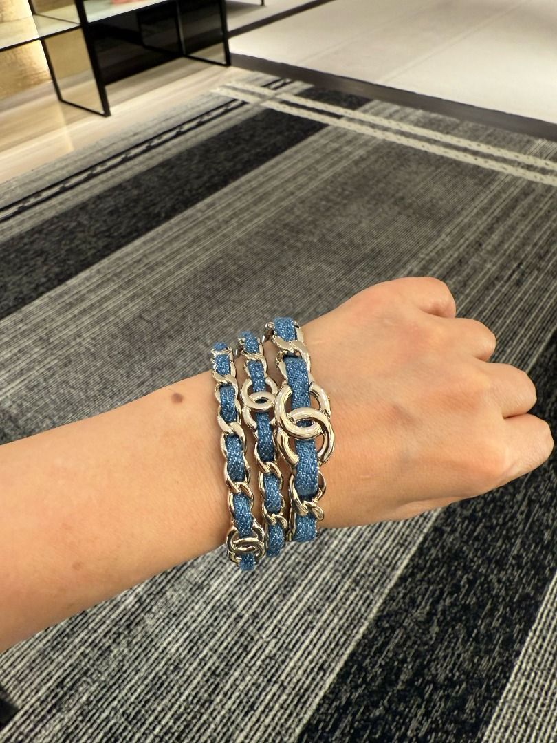 一套三件CP值極高! CHANEL 25P 牛仔手鐲 淡金 Chanel 25 P Denim Light Gold Cuff ...