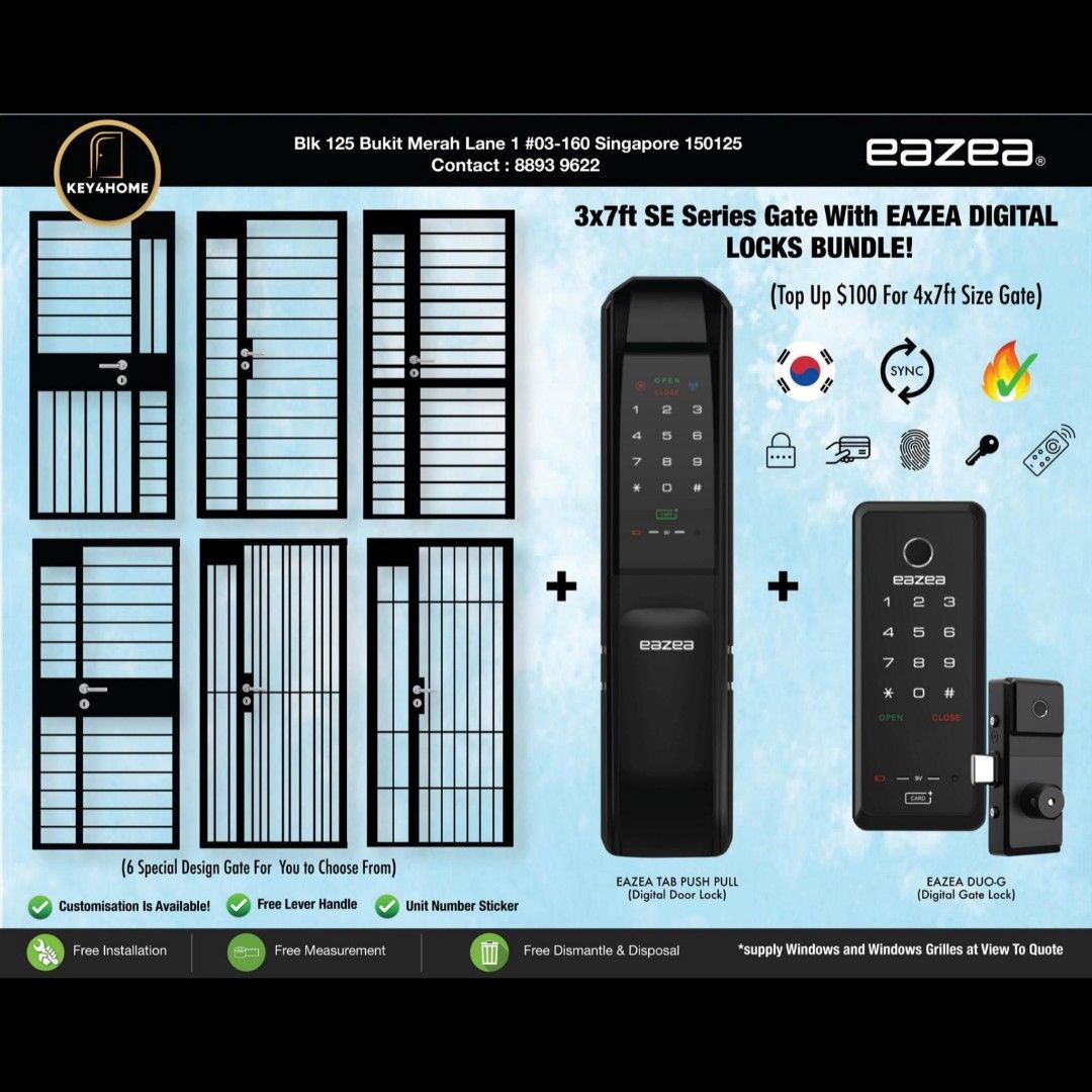 EAZEA Push Pull Bundle of Mild Steel Gate + Digital Gate Lock + Fire ...