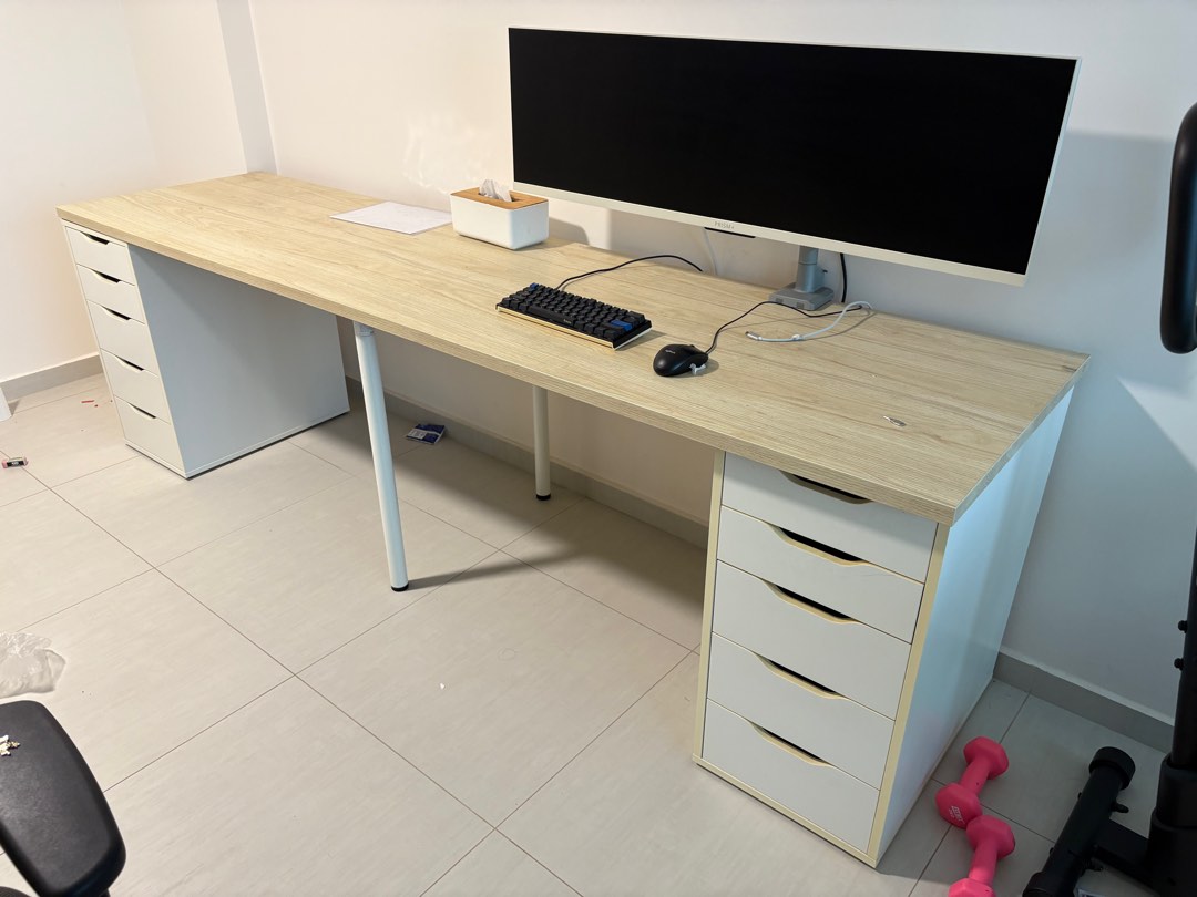 IKEA study worktop with drawer sets, Furniture & Home Living, Furniture ...