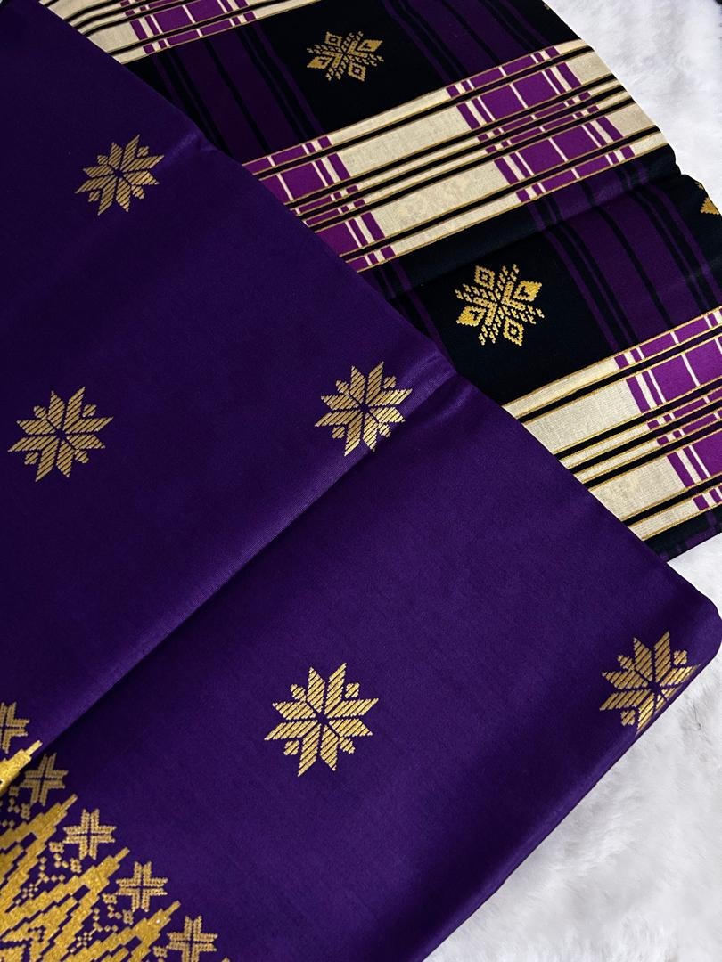 Kain Ela (2m) bercorak songket (purple/ungu), Women's Fashion, Muslimah ...