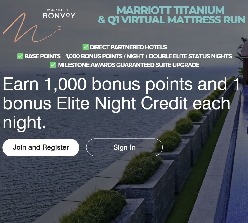 Marriott Q1 (2028 Mar Titanium / Platinum) Double Elite Status Nights Promo Virtual Mattress Run ...