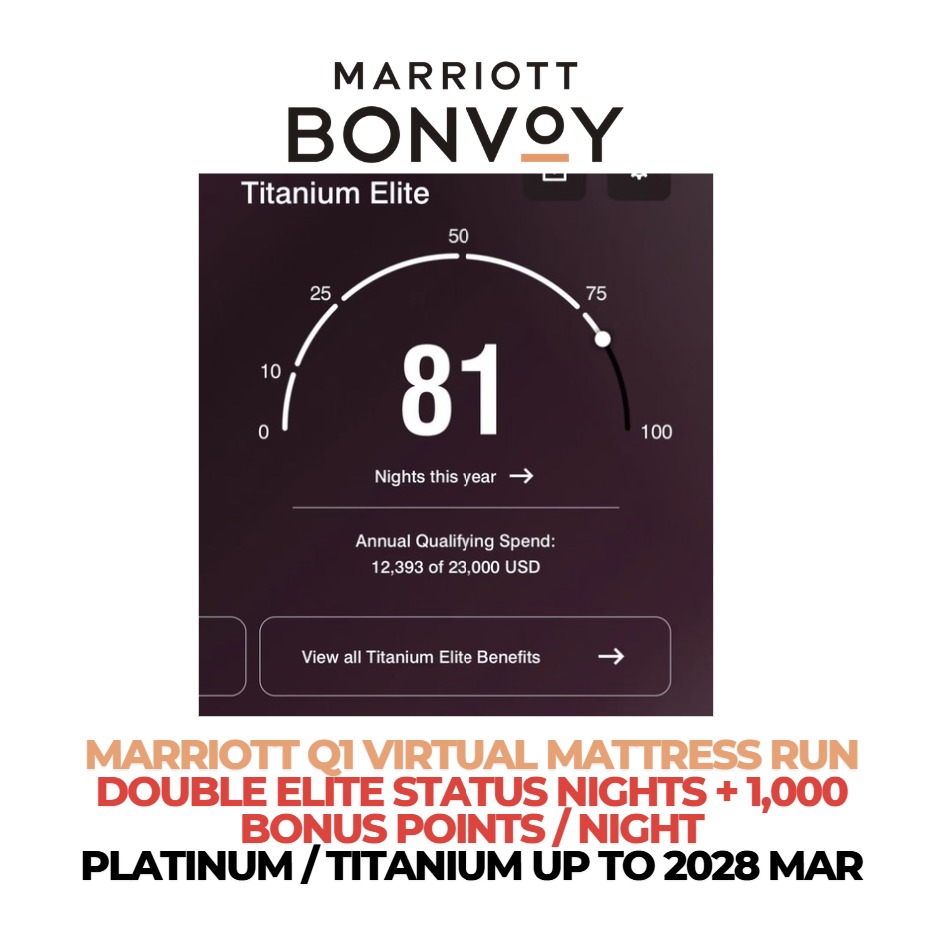 Marriott Titanium / Platinum Q1 Virtual Mattress Run Card Vacation Travel Explorist Miles Points ...