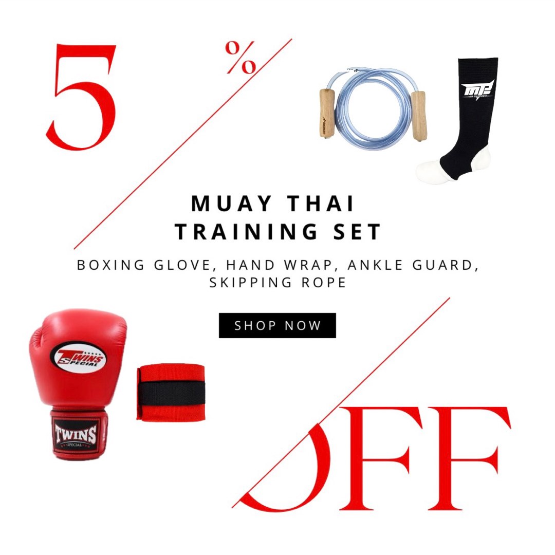 MUAY THAI TRAINING SET (Skipping Rope, Ankle Guard, Hand Wrap, Boxing ...