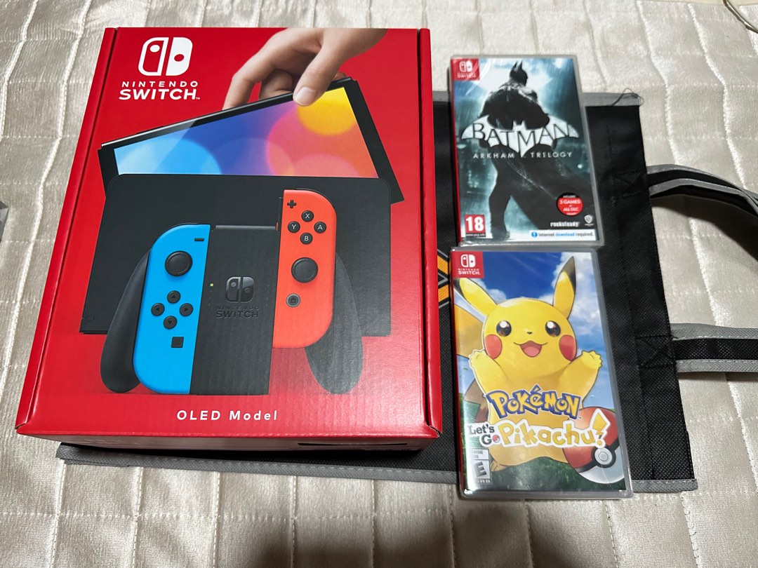 Nintendo Switch OLED with 3 games, SD card and Casing, Video Gaming ...