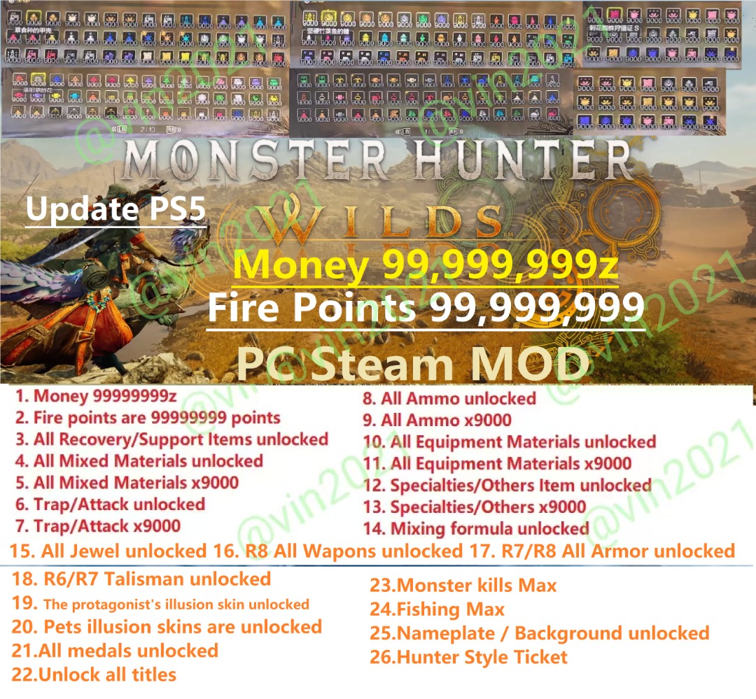 PS5 Monster Hunter Wilds (PS5 Save Data Replacement) MHWilds PC Steam Mod, Video Gaming, Video ...