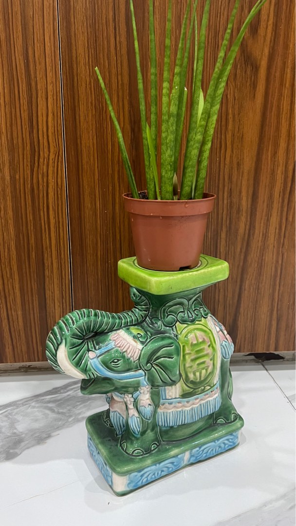 Vintage Elephant Lucky Trunk Up Plant Stand, Furniture & Home Living ...
