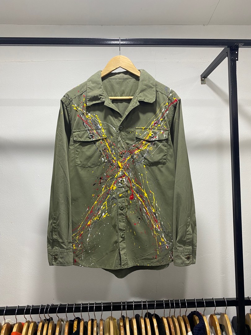 VINTAGE MILITARY PAINT SPLATTER SHIRT ARMY ART JAPAN, Men's Fashion ...