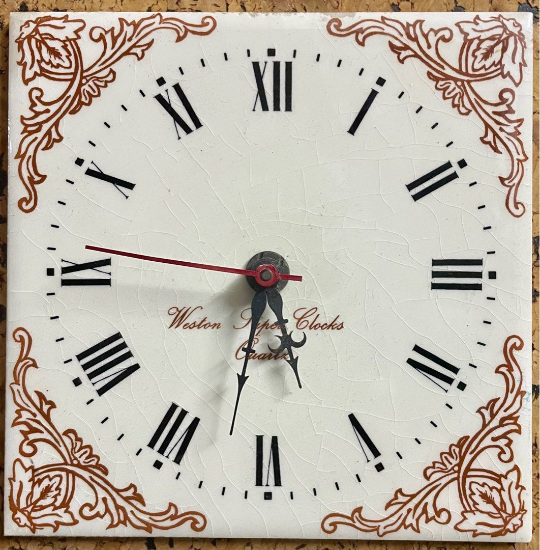 Vintage Weston Super Clocks Quartz Tilecraft on Cork Wooden Frame ...