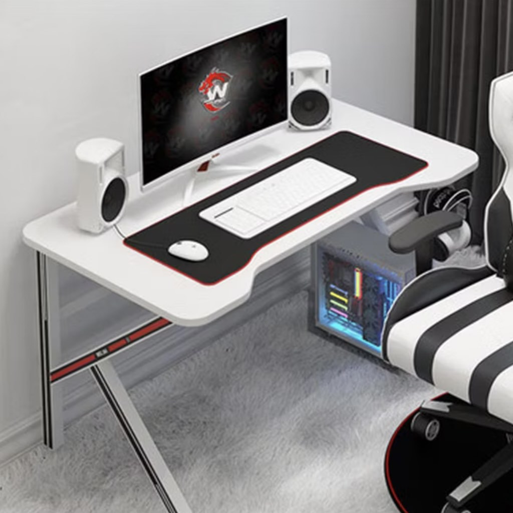 White Gaming Computer Table | Ergonomic Home Office Desk With Frame ...