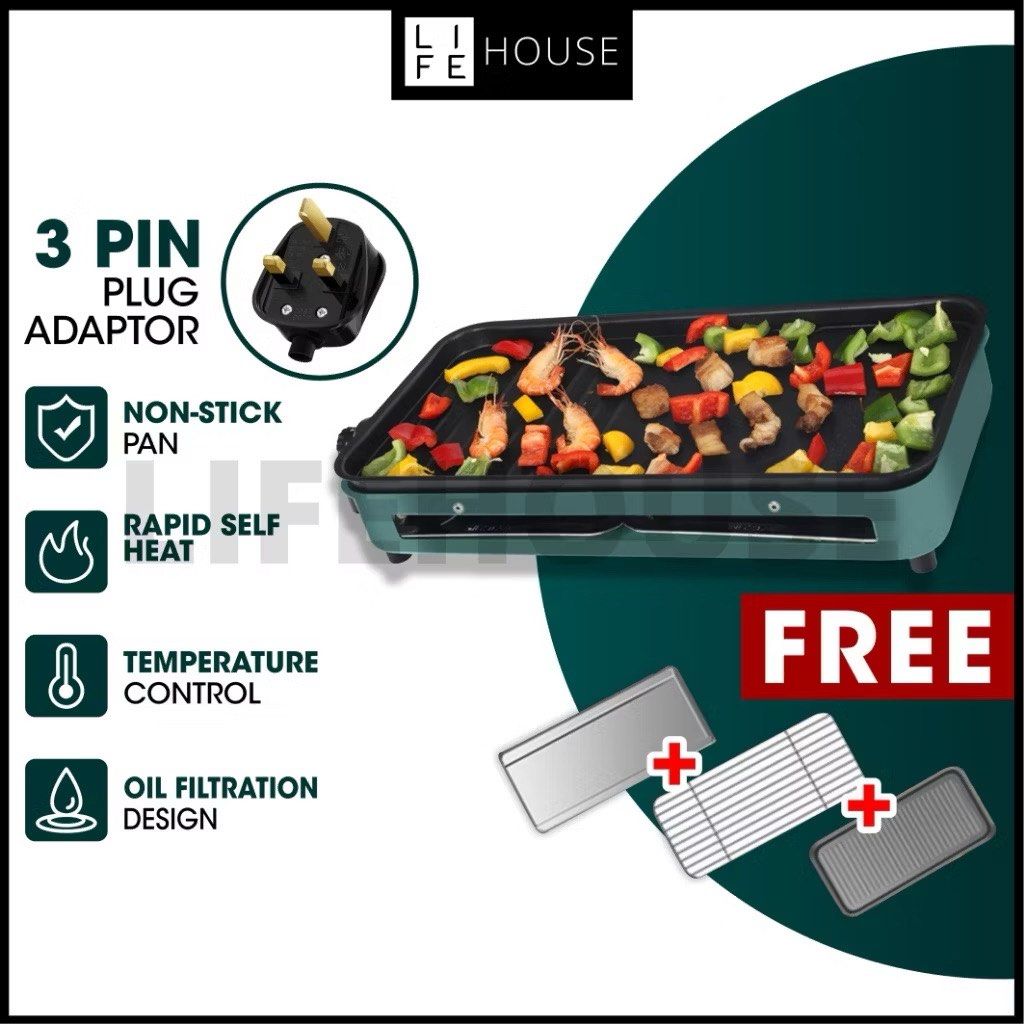 [3 Pin Plug] Electric BBQ Grill Outdoor Smokeless Detachable Korean BBQ ...