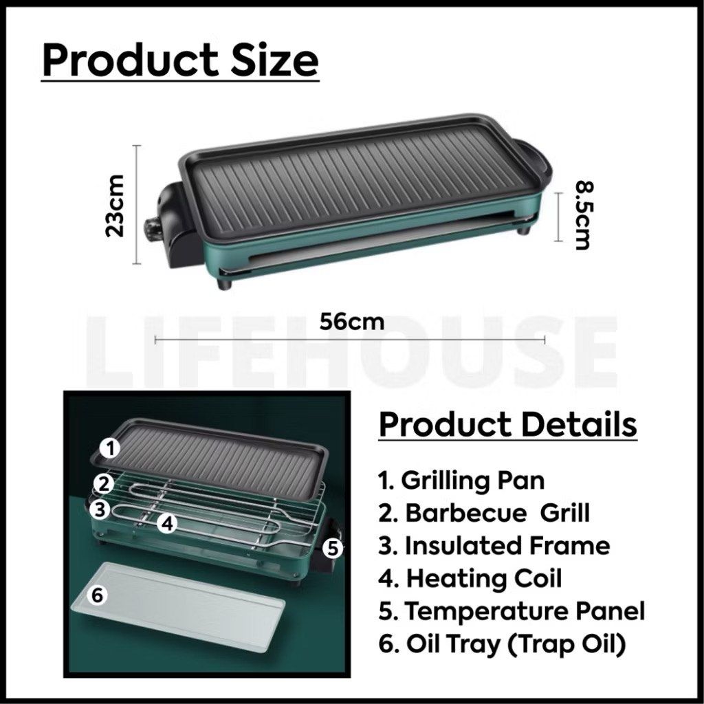 [3 Pin Plug] Electric BBQ Grill Outdoor Smokeless Detachable Korean BBQ ...