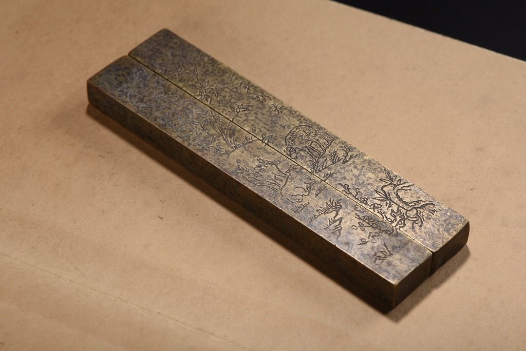 A pair of bronze engraved rulers with the symbol of "Three Rams ...