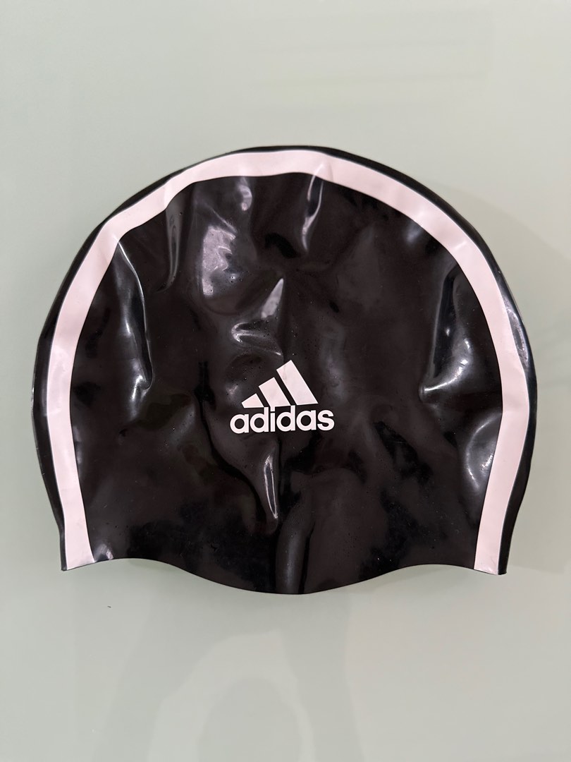 Adidas Swimming Cap - Original - 3 Stripes - Black - White - Adult ...