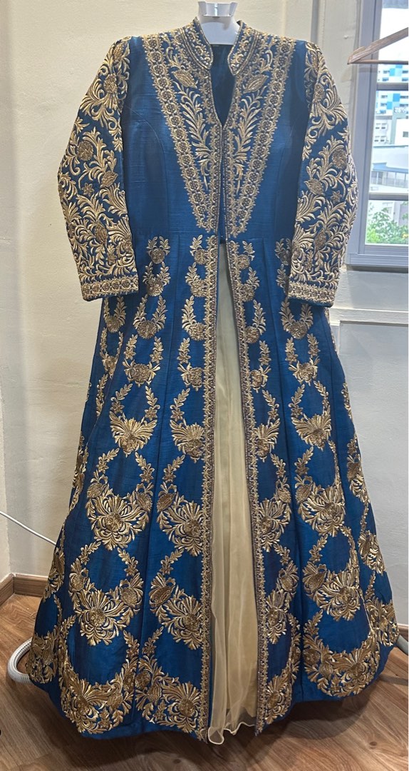 Blue n Gold Bollywood Style Wedding/Bridal/Engagement/Party Wear Jacket ...
